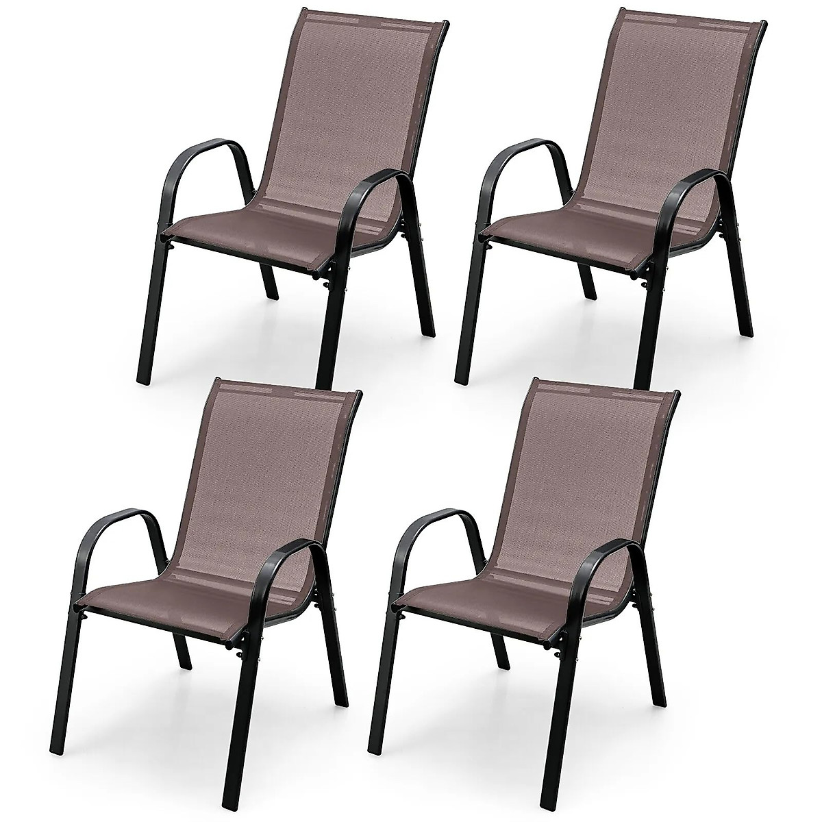 VcJta Stackable Patio Dining Chairs Brown 4PCS Space Saving Garden Furniture Set Outdoor