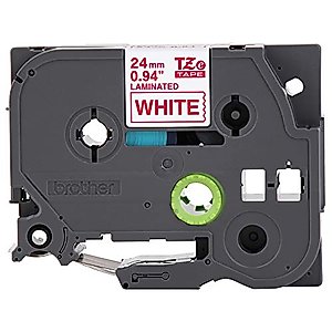 Brother Genuine P-Touch TZE-252 Tape, 1" (24 mm) Standard Laminated P-Touch Tape, Red on White, Laminated for Indoor or Outdoor Use, Water-Resistant, 26.2 ft (8 m), Single-Pack