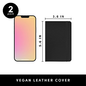 PAPERAGE Lined Pocket Journal Notebook, 2 Pack, (Black), 160 Pages, Small, 3.7 inches x 5.6 inches - 100 gsm Thick Paper, Hardcover
