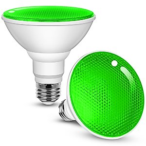 JandCase Halloween Green Light Bulb Outdoor, LED PAR30 Green Flood Lights 12W(100W Equivalent), E26 Colored Light Bulbs for Porch Home Lighting, Theme Party Decor, Courtyard, Not-Dimmable, 2 Pack