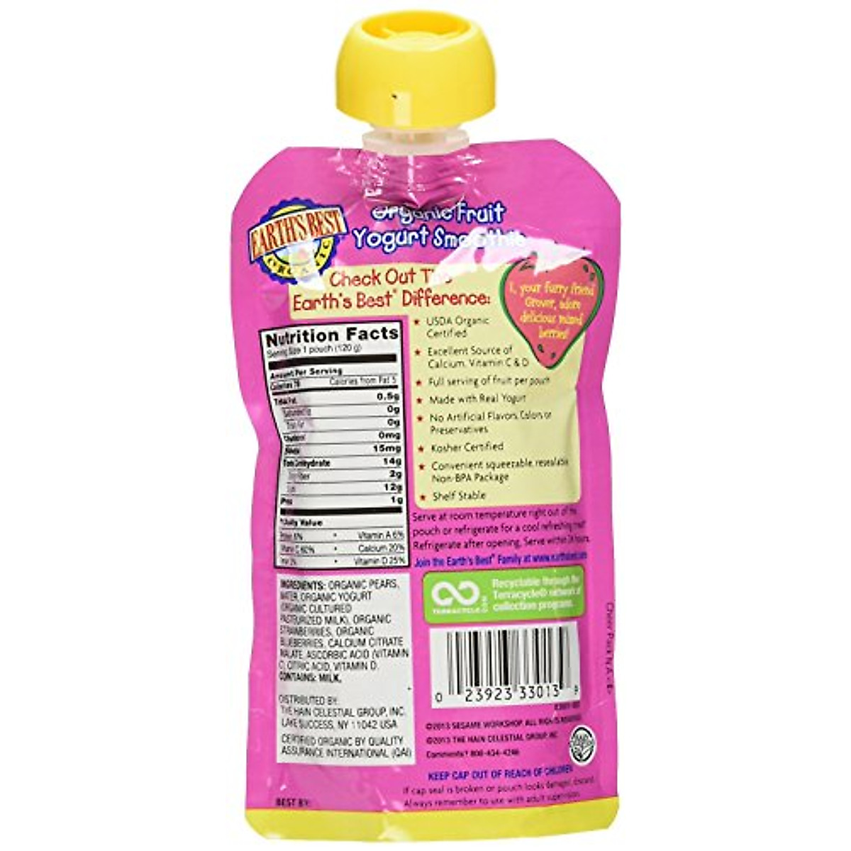 Earth's Best, Organic Fruit Yogurt Smoothie, Mixed Berry (Pack of 6)