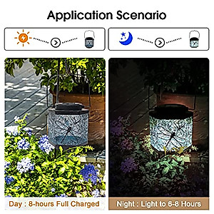 Solar Lantern Lights Outdoor Hanging Solar Powered Lanterns Decor Garden Waterproof LED Lights Solar Lanterns with Dragonfly Style Garden Solar Lanterns for Patio Yard Courtyard Porch Table