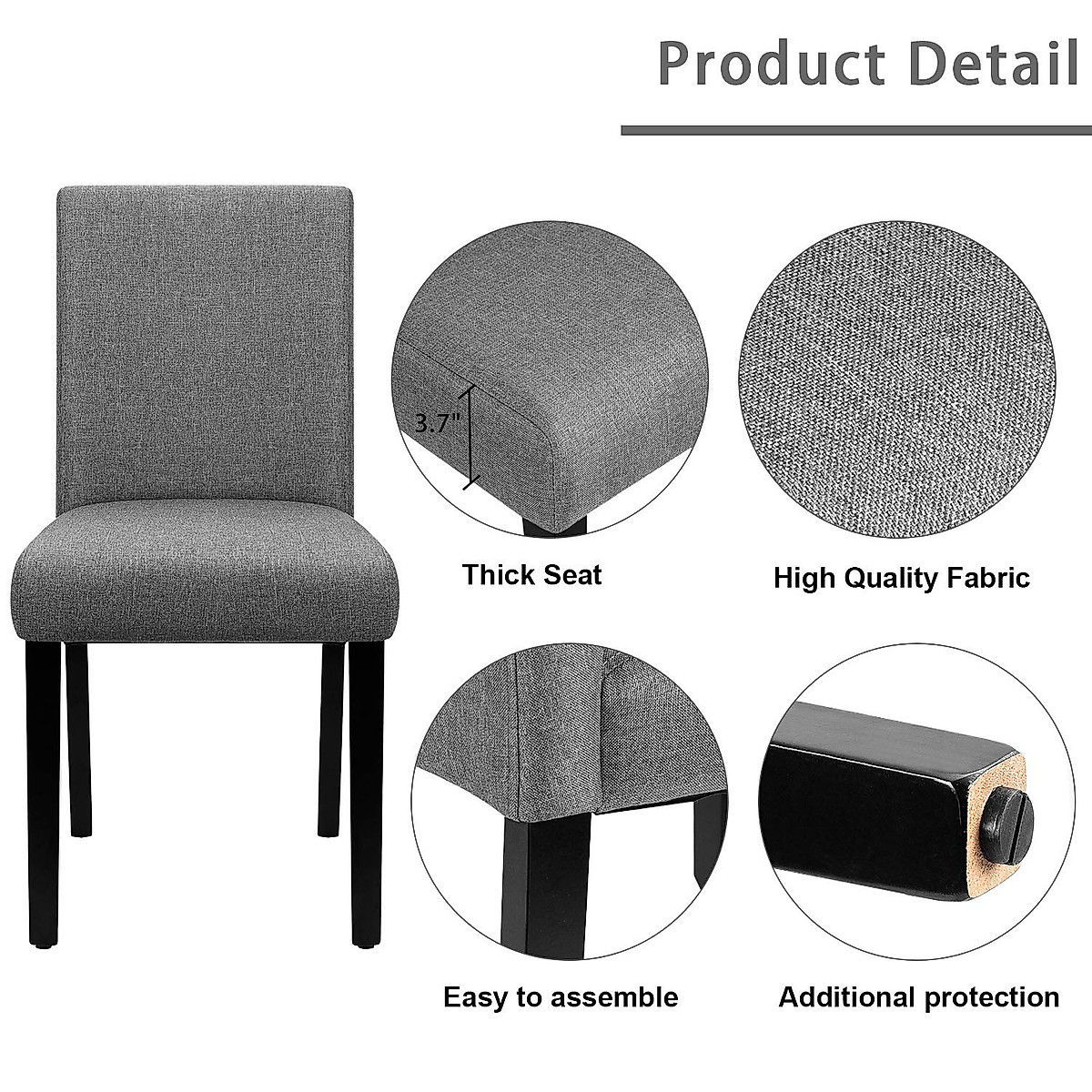 Furniwell Dining Chairs Upholstered Parson Urban Style Kitchen Living Room Side Padded Chair with Solid Wood Legs Set of 4 (Fabric, Grey)