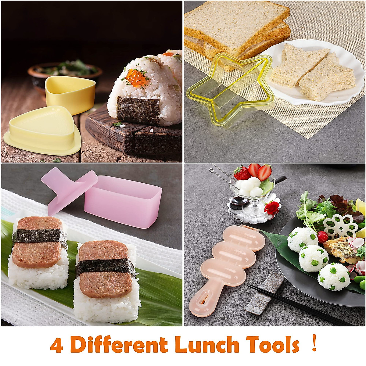 FUNGYAND Sandwich Cutter Set, 52 in 1 Bento Box Accessories Kit Includes Sandwich Cutters, Fruit Cutter, Food Picks, Silicone Cups, Musubi Maker, Rice Ball Maker, Complete Bento Lunch Box Supplies