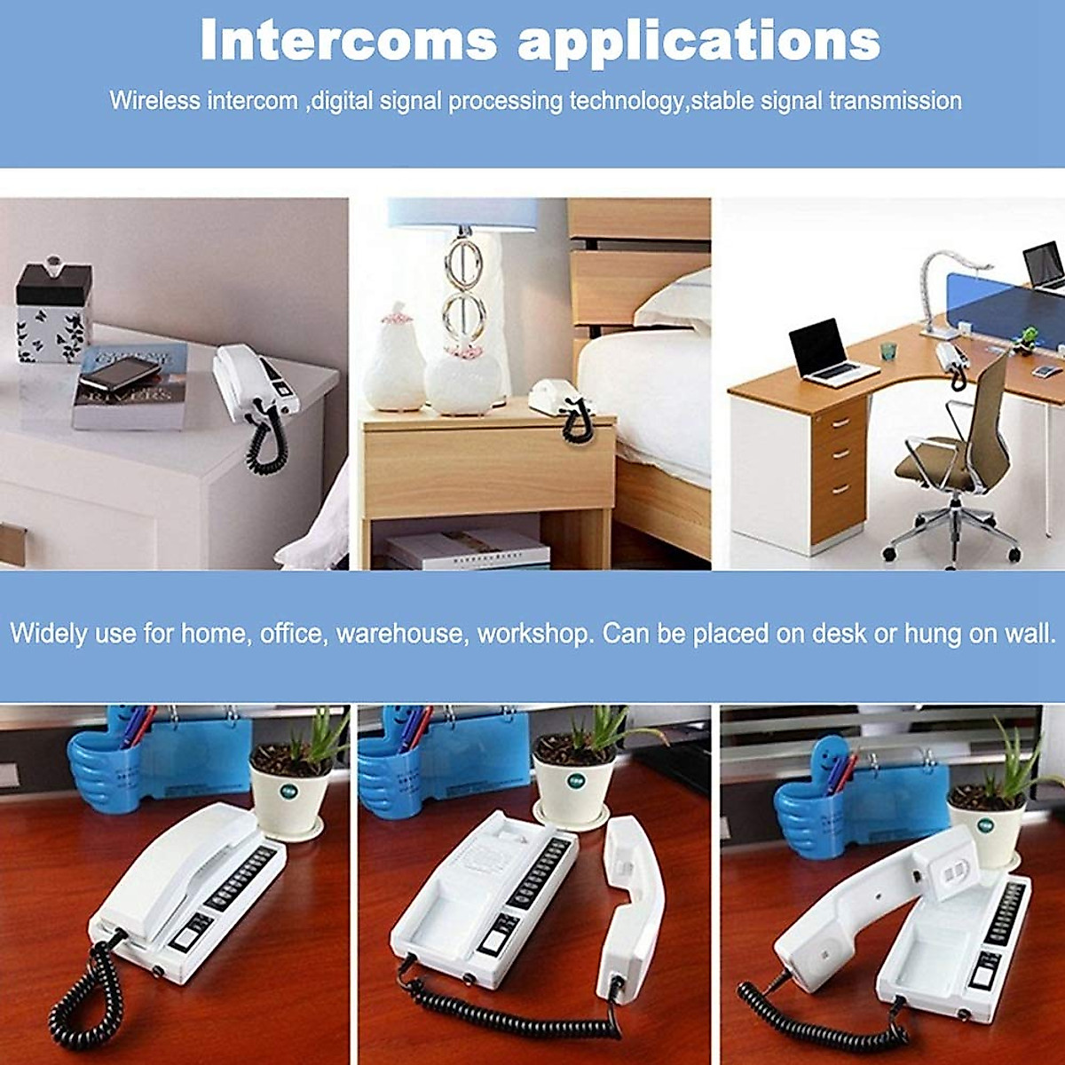 Telephone Intercom, 433Mhz Wireless Intercom System Calling Intercom Secure Interphone Handsets Extendable for Warehouse Office