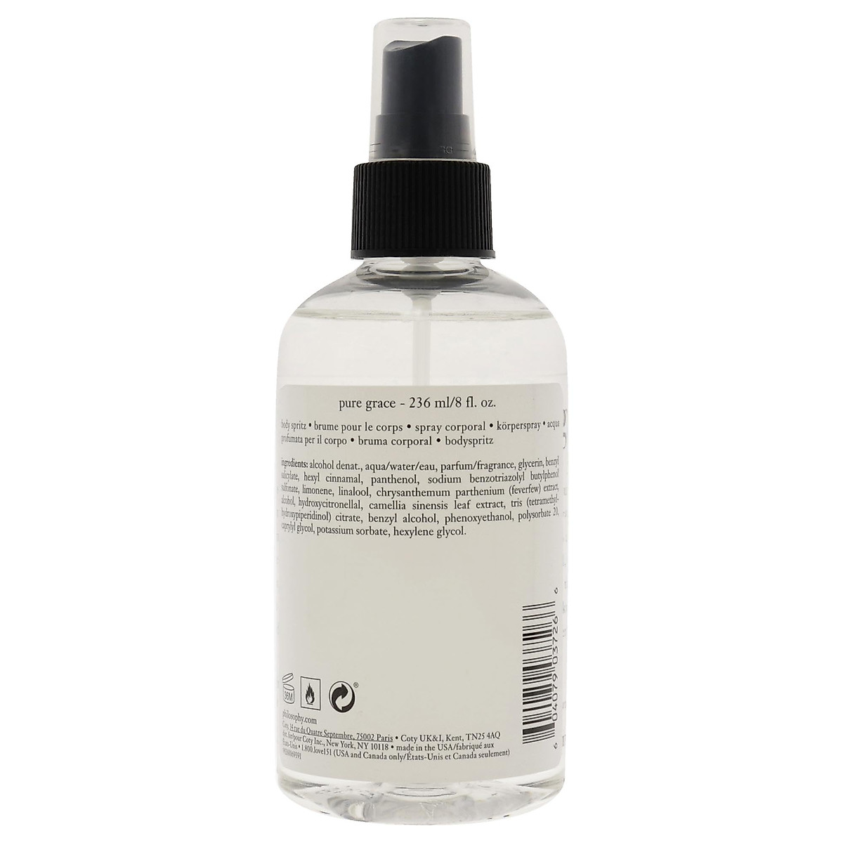 philosophy pure grace body spray - crisp & clean women's scent - with notes of water lily, leafy greens & musk - luxury body spritz for women - long lasting fragrance - 8 fl oz.