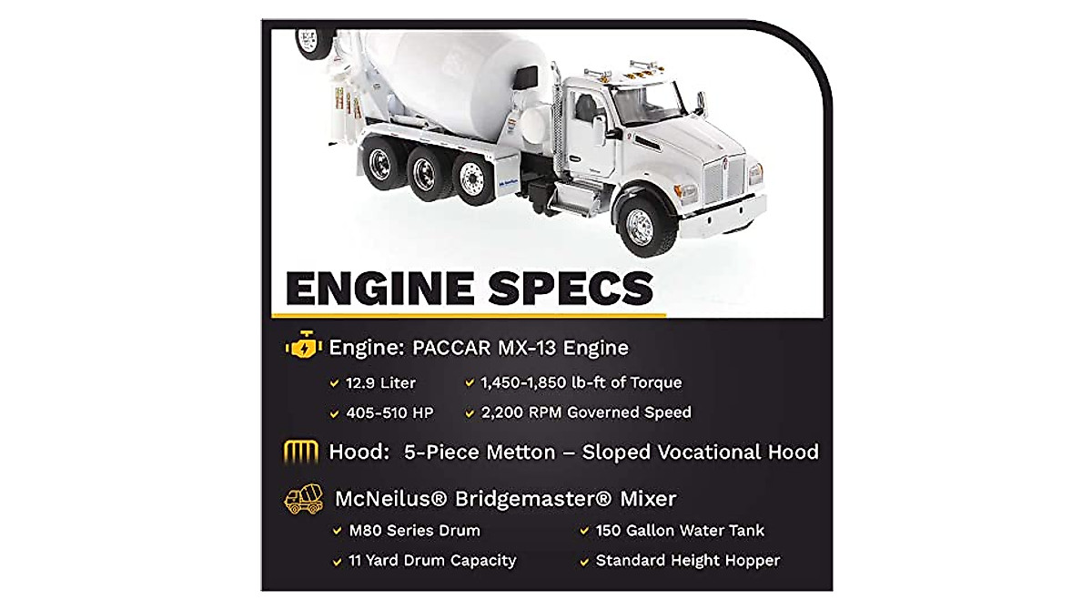 Kenworth T880 SFFA Concrete Mixer Model - 1:50 Scale Diecast Collectible