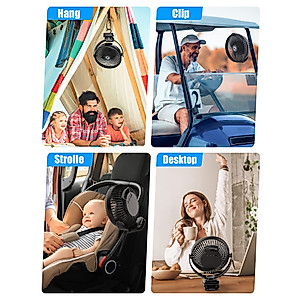 FRIZCOL 12000mAh 8 Inch Portable Clip On Fan,Battery Operated Camping Fan with lights and Remote, USB Fan Small Desk Fan Personal Quiet Fan for Office Stroller Bedroom and Camping