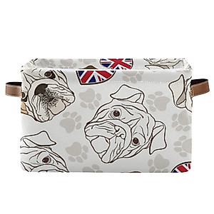 susiyo Large Foldable Storage Bin English Bulldog Fabric Storage Baskets Collapsible Decorative Baskets Organizing Basket Bin with PU Handles for Shelves Home Closet Bedroom Living Room-1Pack