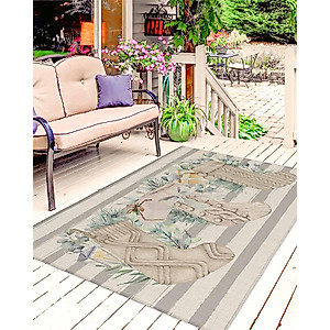 Christmas Stockings Outdoor Rugs for 5'x8' Patios Clearance, RV Camping Mat Rug Portable Outside Rug Indoor Outdoor Area Rug Mat for Beach Deck Pool Eucalyptus Leaves Rustic Stripes