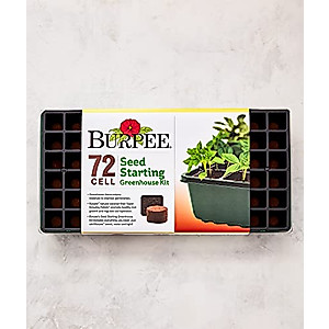 Burpee Greenhouse Indoor Starting Herbs, Flowers and Vegetables | Includes Dome, Watering, Seed Starter Tray, Coir Pellets | 10" W x 20" L x 5" H, One Size, 1 Kit (72 Cells)