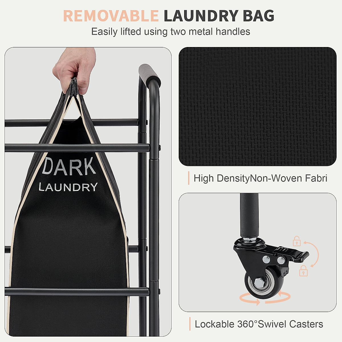 Gewudraw Laundry Sorter Cart with Hanging Rack, 3 Section Laundry Hamper Basket Butler Cart with 2 Tier Shelf, Rolling Lockable Wheels