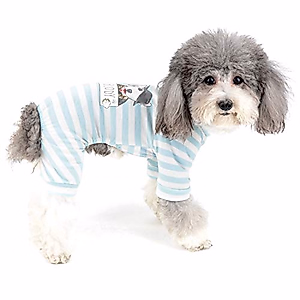 Zunea Dog Pajamas for Small Dogs Girl Boy Soft Cotton Puppy Clothes Jumpsuit Sleeping Wear Rompers Striped Printed Bodysuit Pyjamas Pet Overalls Outfits Apparel for Chihuahua Doggie Cat Blue M