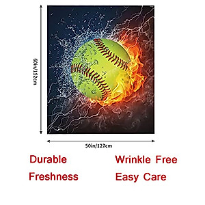 Sherpa Throw Blanket Fire Softball Fluffy Soft Cozy Fleece Plush Throw Blankets for Couch Sofa Home Bedding Decorations 50"x60"