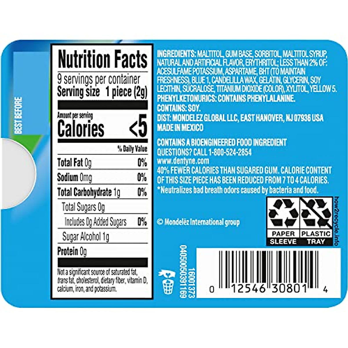 Dentyne Pure Mint with Herbal Accents Sugar Free Gum, 10 Packs of 9 Pieces (90 Total Pieces)