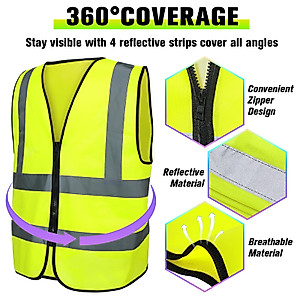 Zhanmai 10 Pcs Reflective Safety Vest Yellow High Visibility Vest Construction Work Vest for Men Women(M)