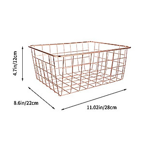 VOSAREA Iron Storage Basket Rose Gold Desktop Makeup Toiletries Basket Table Sundries Storage Organizer Multifunctional Container for Books Magazine Food Snack Clothes Toys 28x22cm