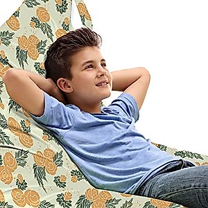 Ambesonne Floral Lounger Chair Bag, Natural Theme Romantic Rose Images Leaves on Pastel Background, High Capacity Storage with Handle Container, Lounger Size, Pale Orange and Reseda Green