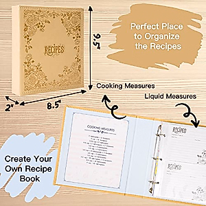 COFICE Recipe Book to Write in Your Own Recipes, 8.5x9.5 Recipe Ring Binder with PU Faux Leather Cover, 4x6 Cards and Tabbed Dividers, Beige