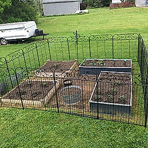 MTB Black Coated Steel Decorative Garden Fence Panel 8 Leaves, 44 x 36-inch (Pkg of 4, Linear Length 12 feet) Metal Border Folding Fence