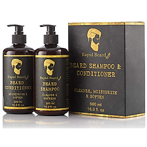 Beard Shampoo and Beard Conditioner Wash & Growth kit for Men Care - Softener & Moisturizer for Hydrating, Cleansing and Refreshing Beard and Mustache Facial Hair Gift Set (500ml / 16.9 fl oz)