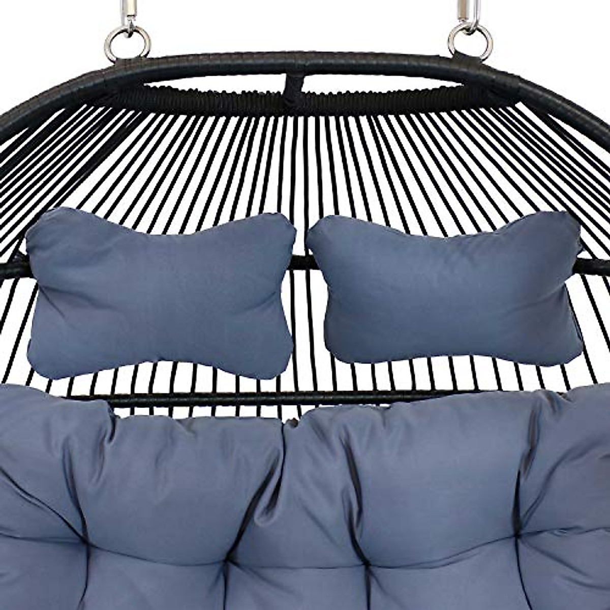 Sunnydaze Liza Loveseat Egg Chair with Cushions - Comfy Bohemian-Style Decorative Outdoor Living Collapsible Chair - Gray Polyester Cushions with Black Wicker Rattan Frame - 43 Inches Tall