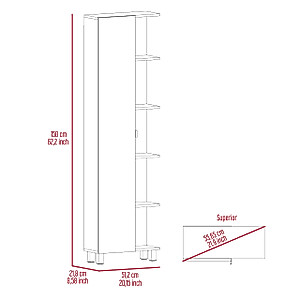 Tuhome Urano Mirror Linen Cabinet, Four Interior Shelves, Five External Shelves -White