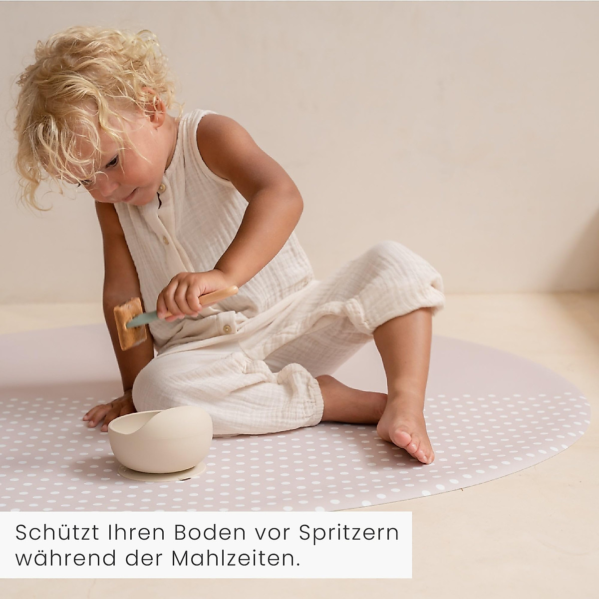 Toddlekind Splat Mat, Premium Quality 41-inch Multifunctional Mat for Babies/Toddlers, Non-Toxic, Spotted-Clay (Beige)