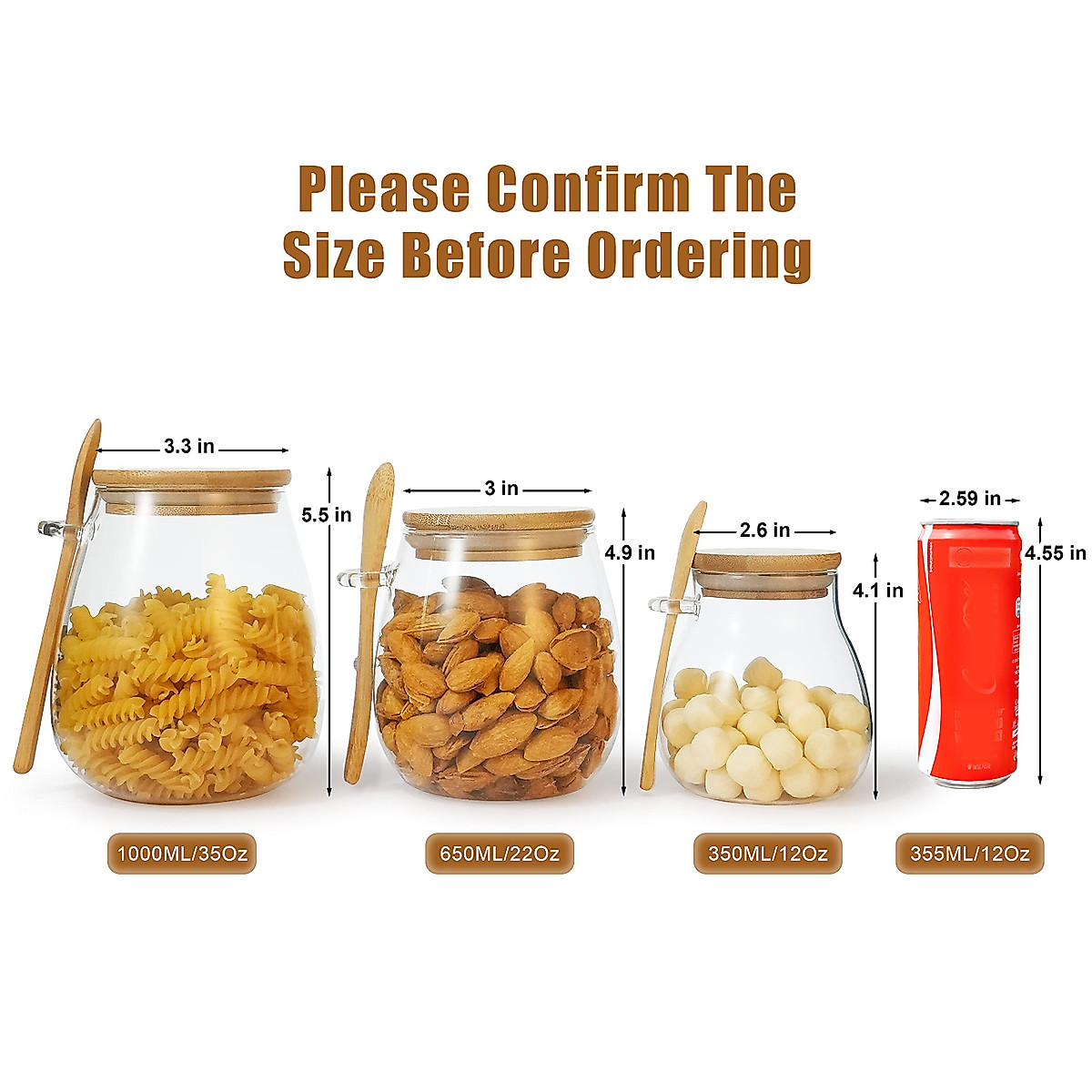 Mymanjerfu Glass Jar with Lid and Spoon, 12 oz 2 Pack - Glass Pantry Storage Containers, Condiment Jars with Lids and Spoons, Sugar Container, for Coffee, Tea, Salt, Nuts, Candy, Matcha