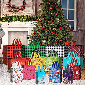 24 Pack Christmas Gift Bags Assorted Sizes with Handle, Reusable Tote Gift Bags Includes 4 Extra Large, 8 Large, 8 Medium, 4 Small, Non-Woven Christmas Bags for Gifts Xmas Party Holiday Favors