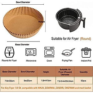 Air Fryer Parchment Paper Liners, 50PCS 8" Air Fryer Paper Mats Filters Compatible with Gourmia, Cosori, Cuisinart, Tcucina, Power Xl, Instant Vortex, Air Fryer 5-8 Qt, Oven Liner Baking Needs