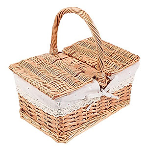 TOPBATHY Large Picnic Basket Wicker Picnic Basket with Lid: Vintage- Style Picnic Hamper with Woven Handle for Camping, Outdoor or Any Other Outdoor Small Picnic Basket