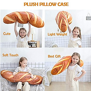Wepop 40 in 3D Simulation Bread Shape Pillow Soft Lumbar Baguette Back Cushion Funny Food Plush Stuffed Toy