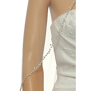 SAMKY 1T 1 Tier Wavy Pearl Crystal Beaded Bridal Wedding Veil - Light Ivory Elbow Length 30" V505