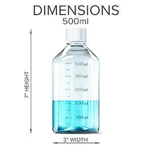 Black Magic 3D 500 ml Plastic Reagent Bottle 4-Pack Laboratory Chemical Storage. Clear Graduated Square PET Plastic Leakproof Bottles.