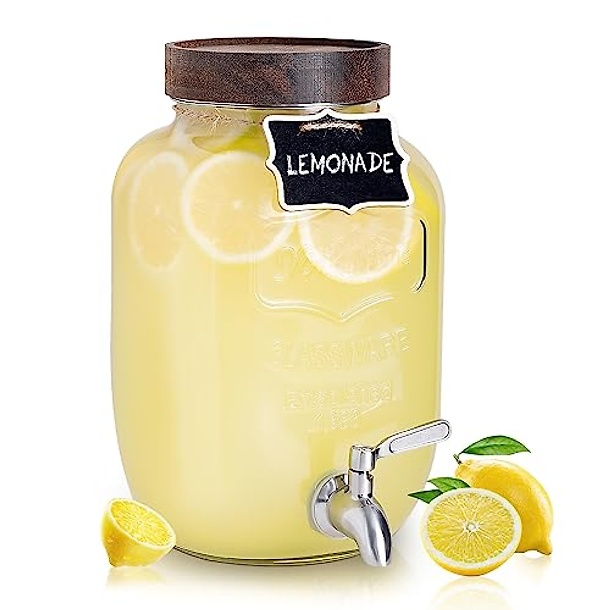 Mustry Glass Drink Dispenser for Parties, 1 Gallon Beverage Dispenser with Spigot Solid Stainless Steel, Used as Lemonade Dispenser Sun Tea Jar Kombucha Jar