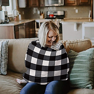 Baby Nursing Cover for Breastfeeding, Buffalo Plaid Black and White Checker Breathable Stretchy Nursing Scarf Carseat Canopy for Boys or Girls Stroller Car Seat Covers Tartan Check Lattice