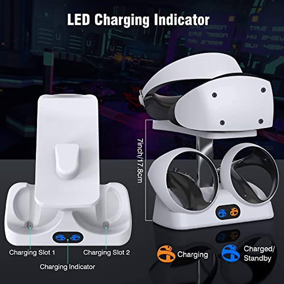 Dobe PSVR 2 Charging Station for PSVR2 Controller, PS5 VR2 Charging Station with VR Headset Display Stand, PSVR2 Charging Dock with Led Indicator, Type-C Cable & 2 Magnetic Charger Clasps