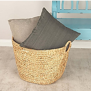 Deco 79 Seagrass Handmade Large Woven Storage Basket with Ring Handles, 20" x 18" x 19", Brown