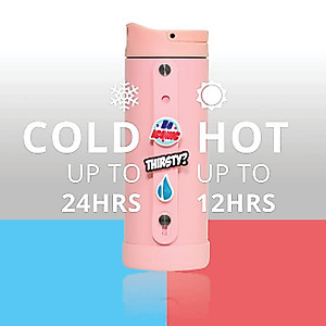 Elemental Iconic Kids Water Bottle with Straw Lid & Charms Strap, Leak-Proof When Closed, Triple Insulated Stainless Steel Reusable Thermos Water Bottle - 14oz, Rose