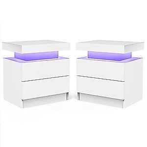 DobleCliCli LED Nightstand Set of 2, Modern End Side Table with 2 Drawers, 20.5" Tall LED Storage Cabinet, Bedside Furniture for Bedroom, Living Room, Salon and Office, White