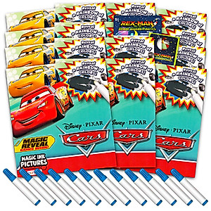 Disney Cars Imagine Ink Coloring Book Set for Kids - 12 Pack No-Mess Magic Ink Coloring Books featuring Lightning McQueen with Rex-Man Stickers and Door Hanger (Disney Cars Party Favors Bundle)