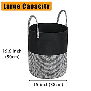 YanZhi Large Tall Cotton Rope Basket,58L Woven Laundry Baskets Storage Bins,Collapsible Thread Clothes Hamper with Durable Handles for Toys,Blanket,Pillows,Books,Baby Nursery & Home Organizer(black)