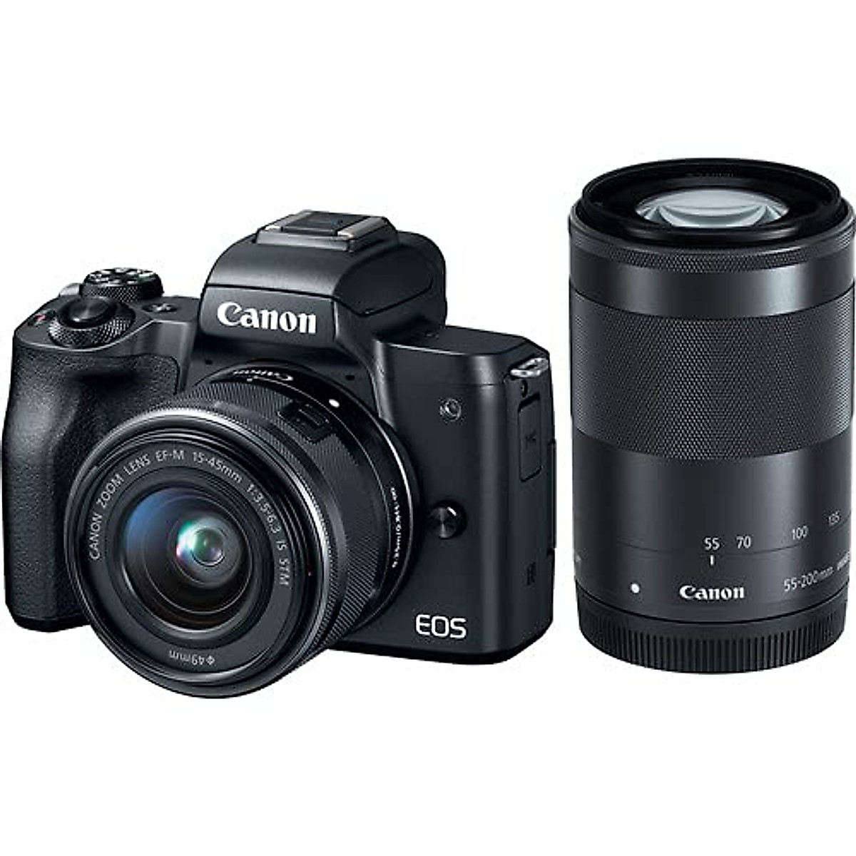 Canon EOS M50 Mirrorless Digital Camera Bundle + 15-45mm & 55-200mm Lenses (Black) - 2680C021