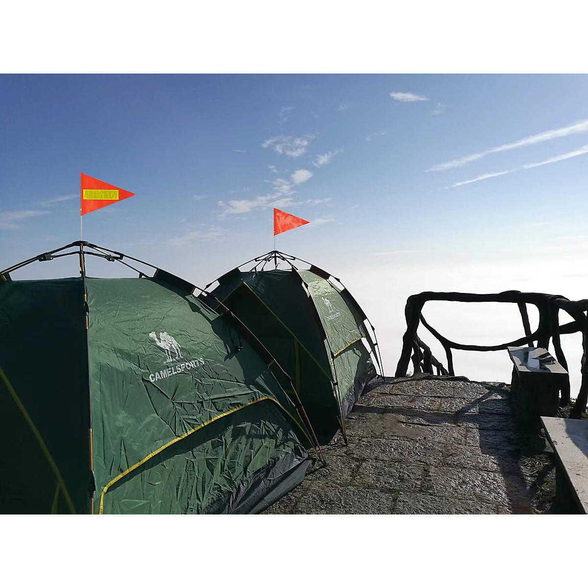 Bike Safety Flag with Pole 2 Sets, 6-Foot Adjustable Height Sturdy Fiberglass Tear-Resistant Waterproof Orange Safety Flag (Red Yellow and White)