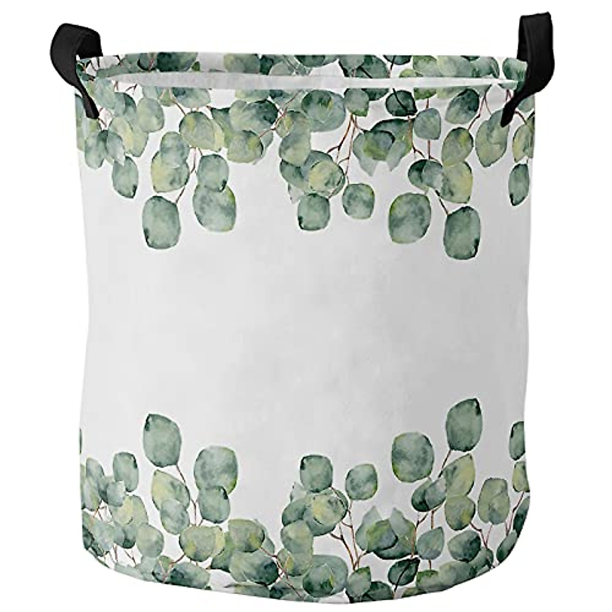 Tropical plants Large Laundry Hamper Collapsible with Handles, Waterproof Dirty Clothes Hamper Baby Nursery for Kids Room Dorm Storage, Watercolor Eucalyptus Leaves