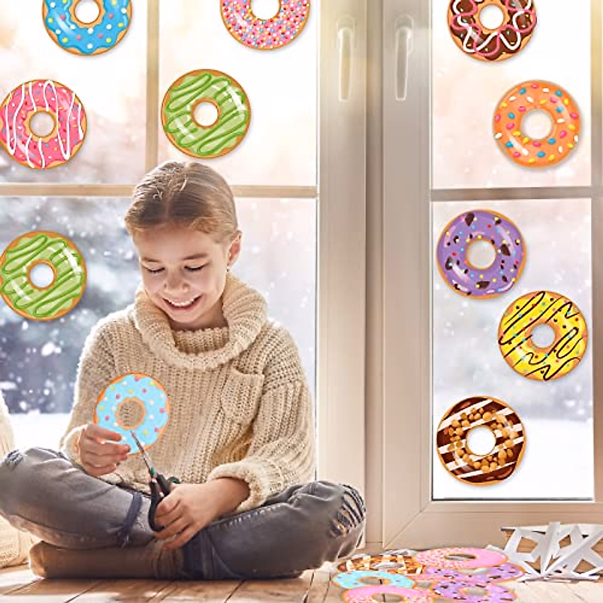 45 Pcs Donuts Cutouts Bulletin Board Donut Cutouts Donut Theme Party Decorations Confetti Donuts Cutouts with Glue Point Dots for Classroom Baby Shower Girls Doughnut Birthday Party, 5.9 x 5.9 Inch