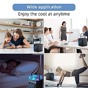 Portable Air Cooler Fan, Evaporative Air Cooler Rechargeable, Personal Air Conditioner with 6 Reusable Ice Boxes, Quiet Desk Fan with Air Humidifier and LED Night Light for Bedroom Camping Trip black-01