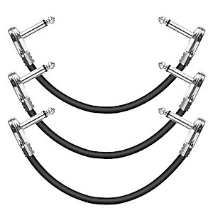 AZOR Guitar Patch Cables Right Angle 4 Inch 10cm 1/4 Instrument Cables for Guitar Effects Pedal 3 Pack (Silver)
