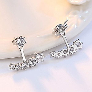 Ear Jacket Cuff Earrings Set Sterling Silver Front Back 2 in 1 with CZ Pearl